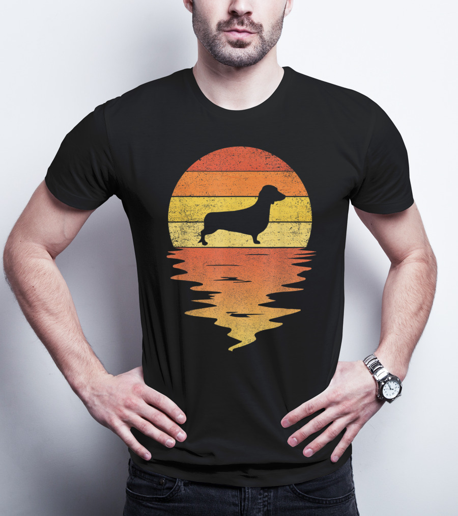 Dachshund Silhouette 70s Vintage Sunset T-Shirt