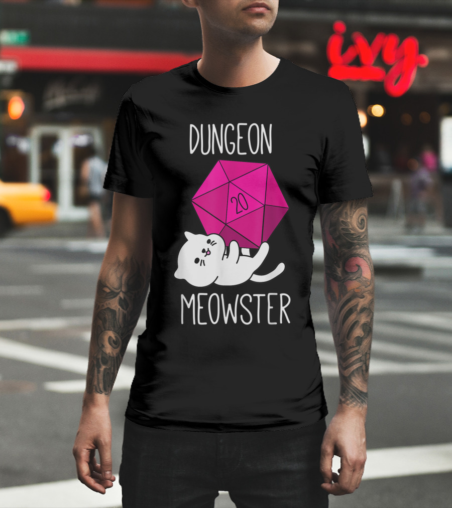 Dungeon Meowster Cat With D20 Dice For RPG Gamer T-Shirt