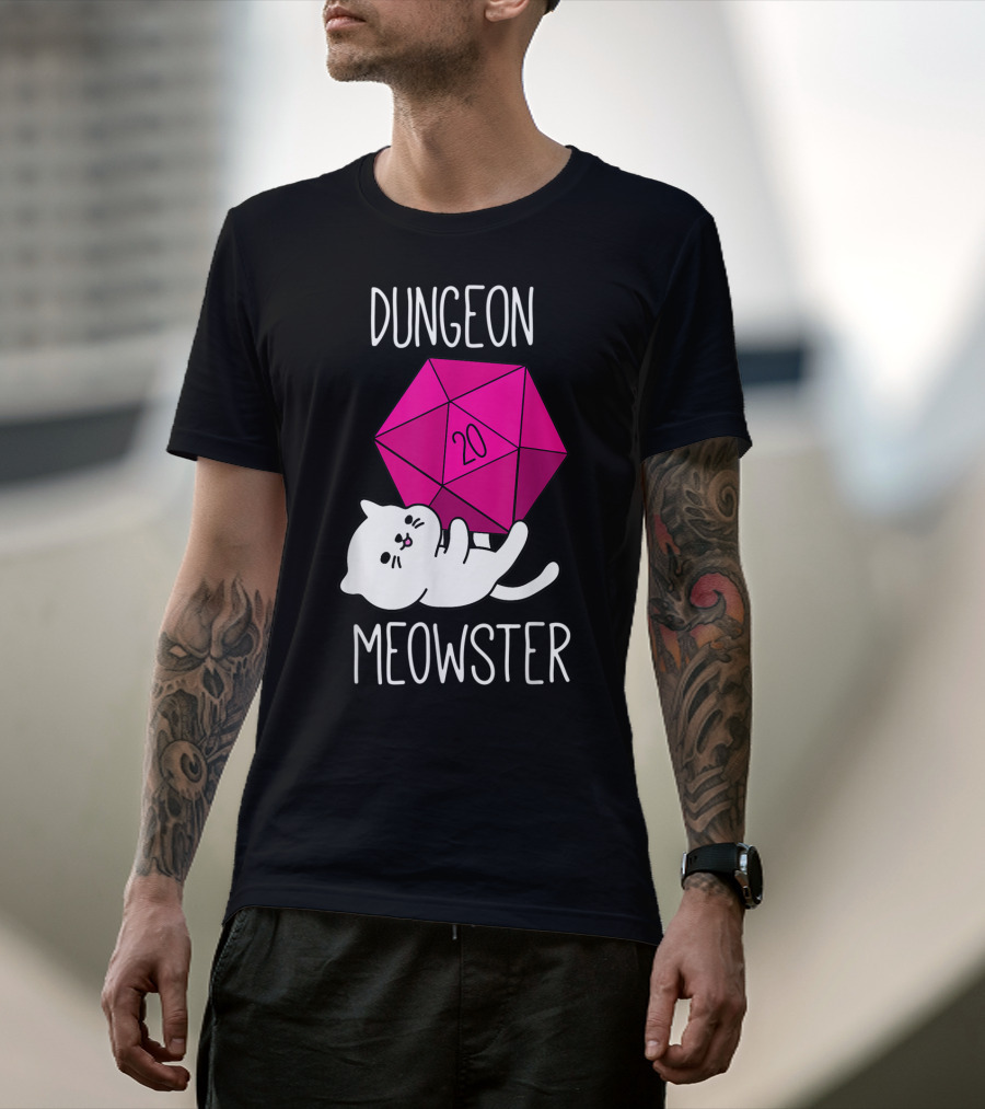 Dungeon Meowster Cat With D20 Dice For RPG Gamer T-Shirt