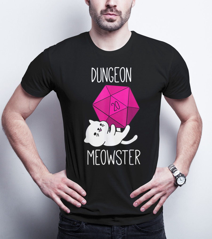 Dungeon Meowster Cat With D20 Dice For RPG Gamer T-Shirt
