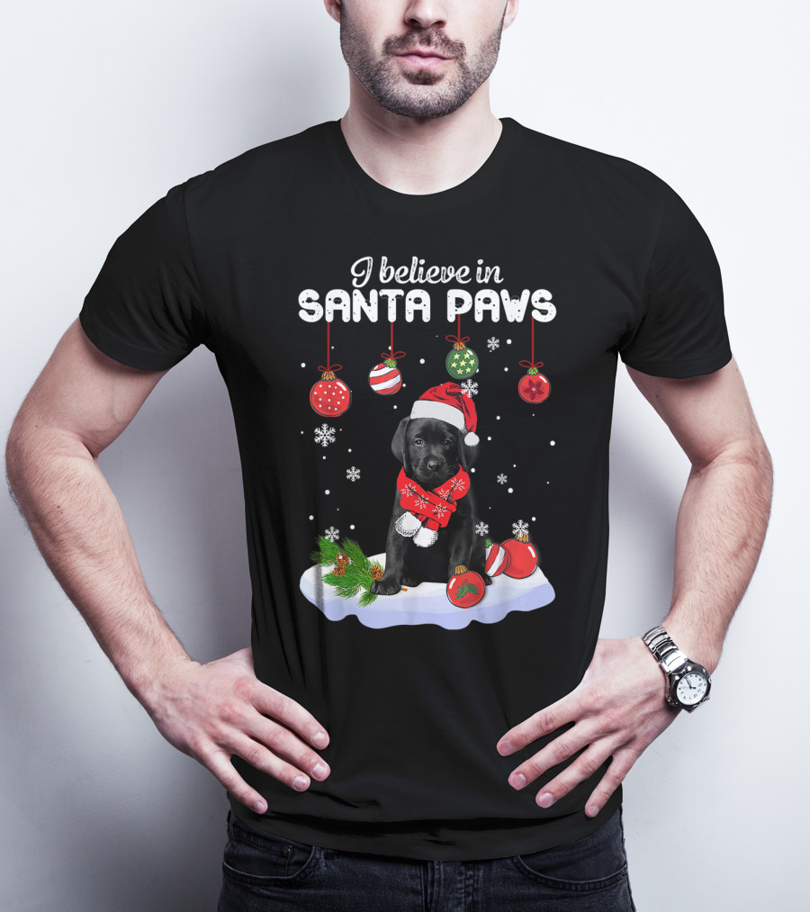 I Believe In Santa Paws Labrador Puppy With Christmas Ornaments T-Shirt
