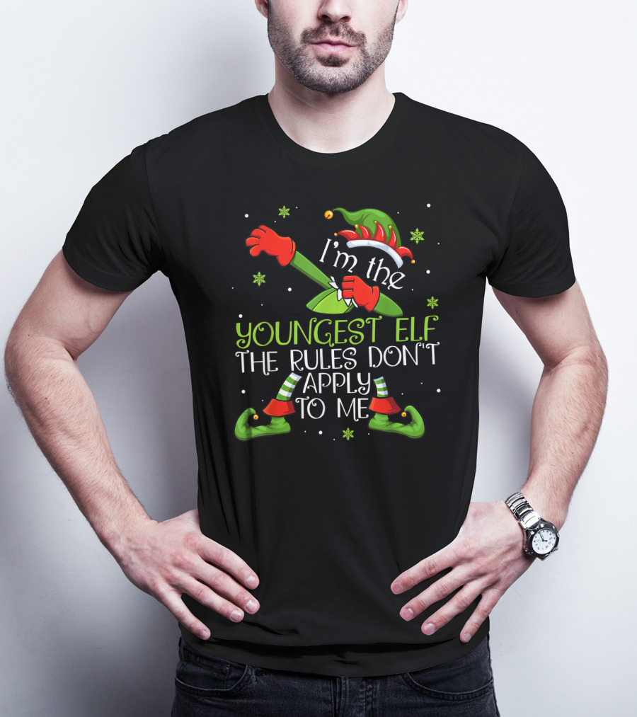 I’m The Youngest Elf The Rules Don’t Apply To Me Christmas Dabbing Elf T-Shirt