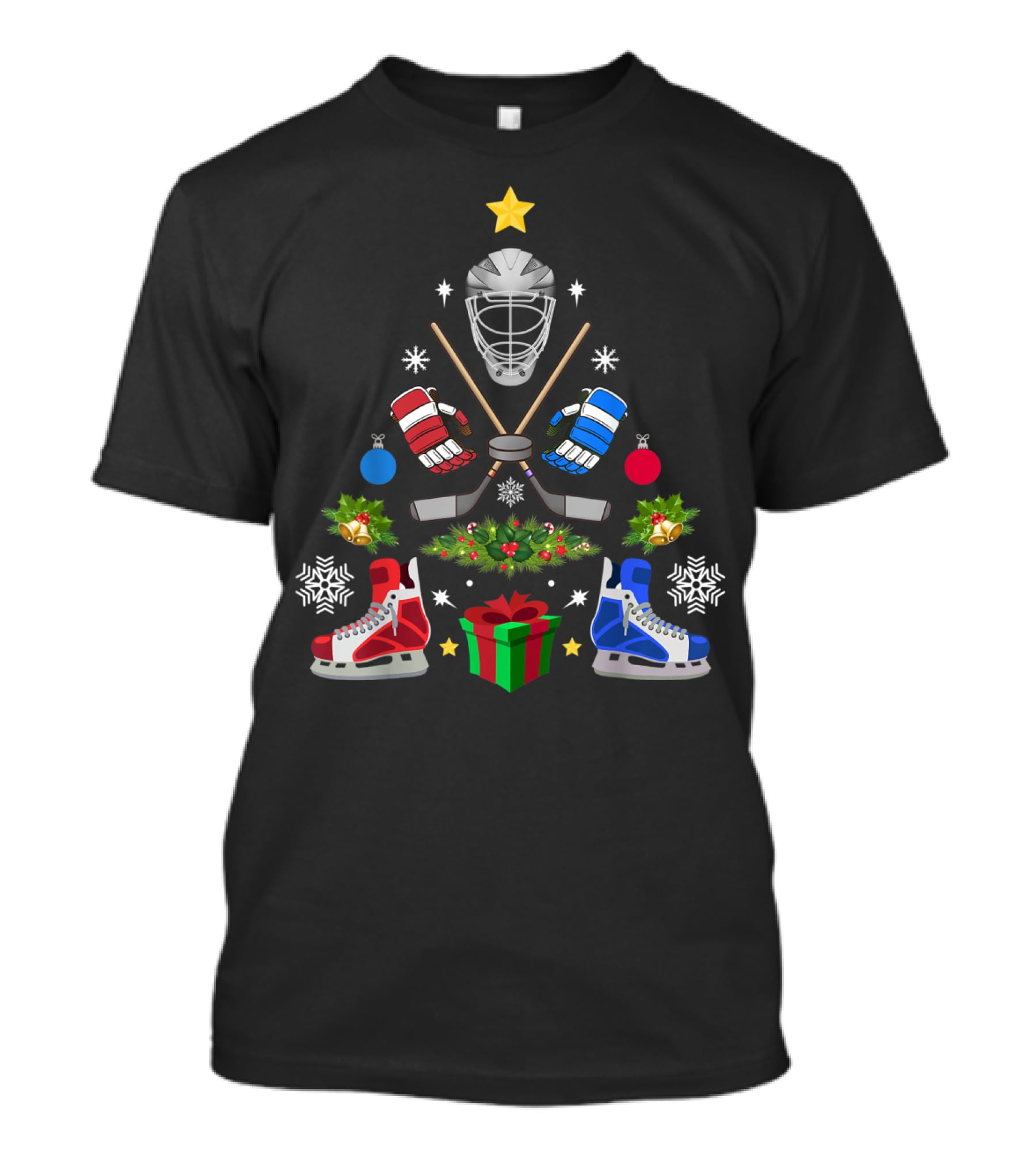 Ice Hockey Christmas Tree Ornaments With Helmets Skates And Sticks T-Shirt