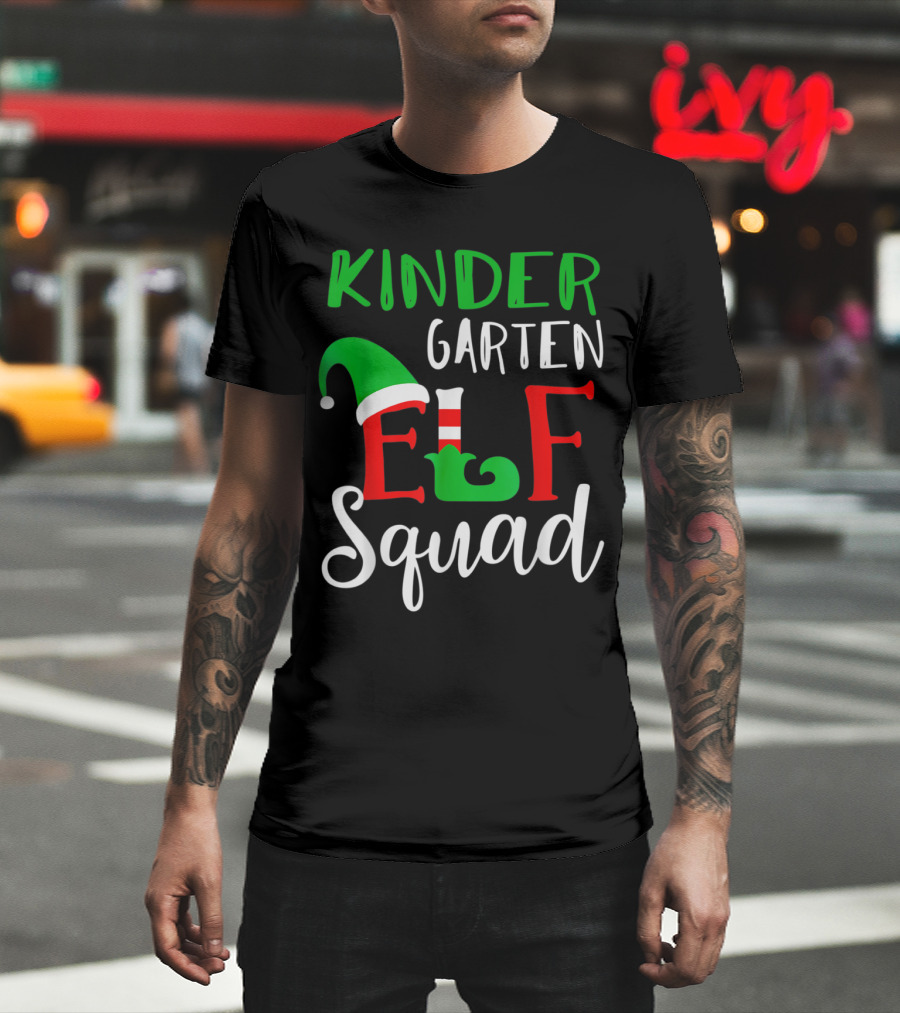 Kindergarten Elf Squad Christmas Teacher Festive Holiday T-Shirt