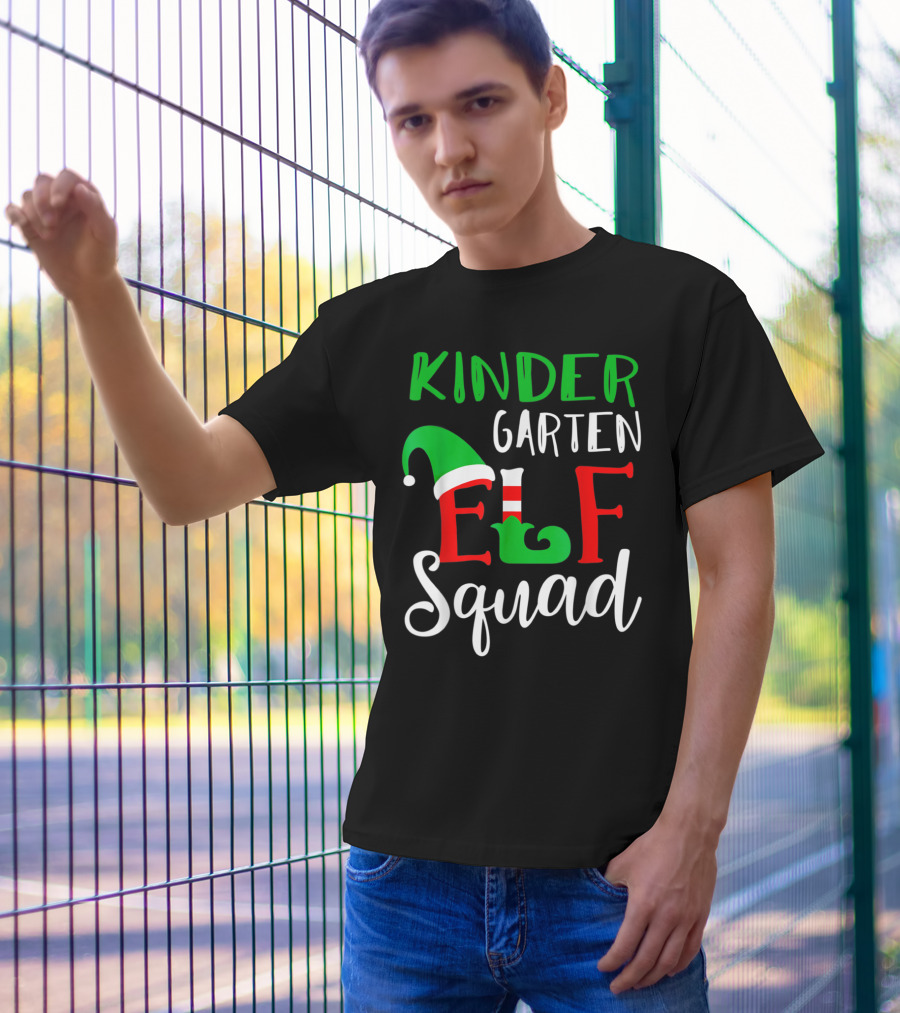 Kindergarten Elf Squad Christmas Teacher Festive Holiday T-Shirt