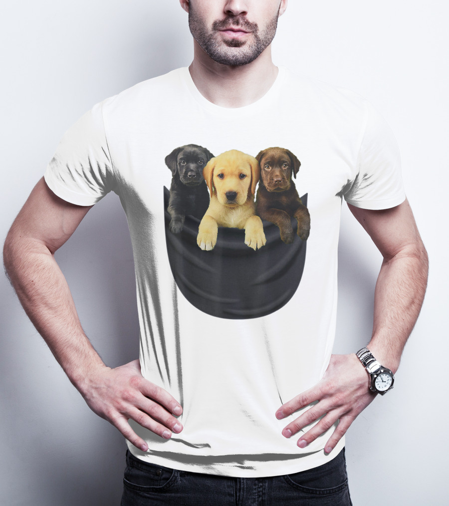 Labrador Retriever Puppy Trio In Big Black Pocket Dog T-Shirt
