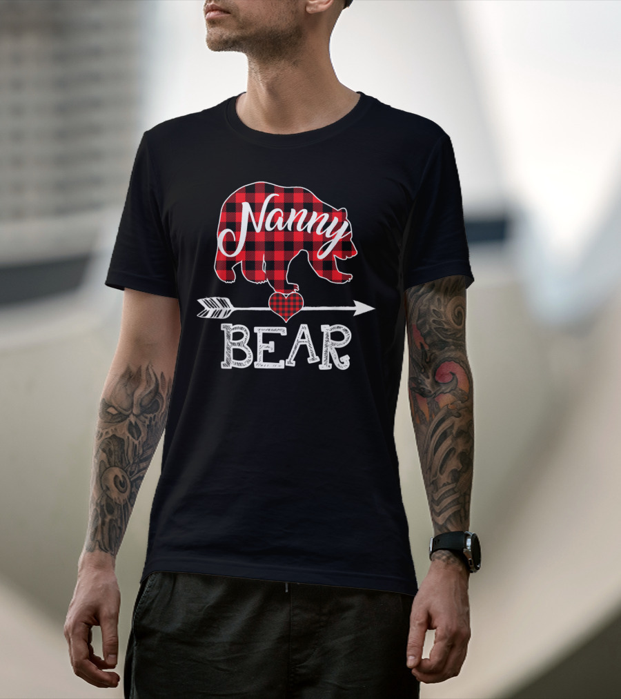 Nanny Bear Plaid Heart Arrow Buffalo Christmas T-Shirt