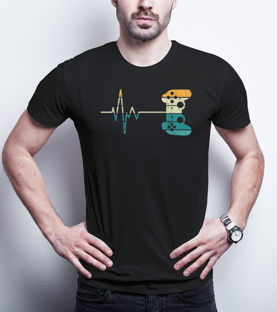 Vintage Gamer Heartbeat Video Game Lover Controller T-Shirt