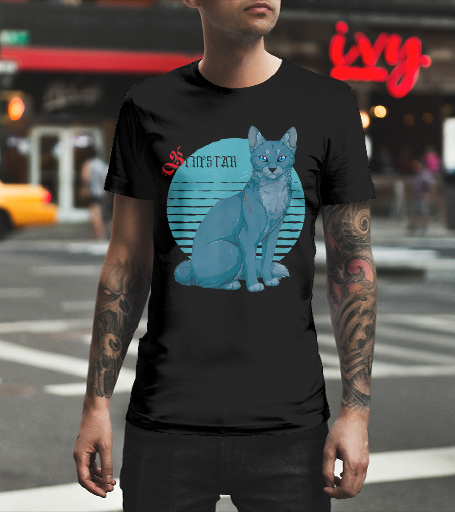 Bluestar Warrior Cats With Blue Striped Circle Background T-Shirt