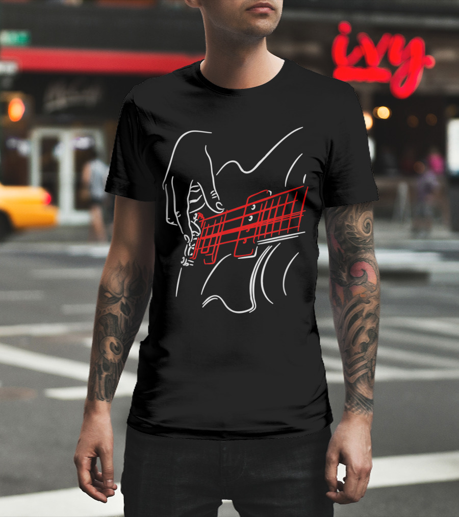 Acoustic Guitar Guitarist Bass Player Musician Outline Sketch T-Shirt