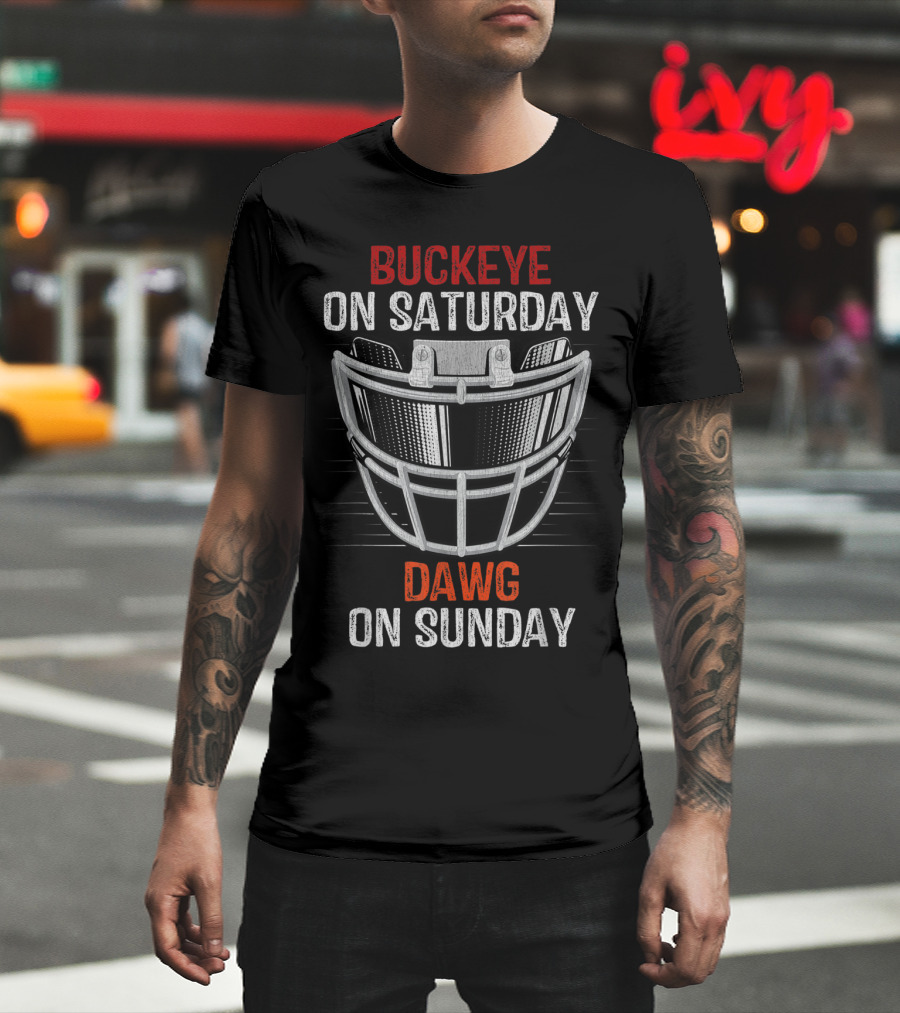 Buckeye On Saturday Dawg On Sunday Football Helmet Fan Crossover T-Shirt