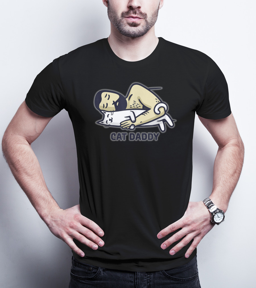 Cat Daddy Sleeping Man Hugging Cat T-Shirt