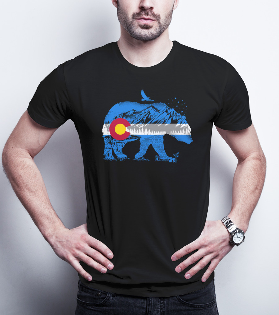 Colorado Bear Flag Mountains Landscape With Eagle T-Shirt