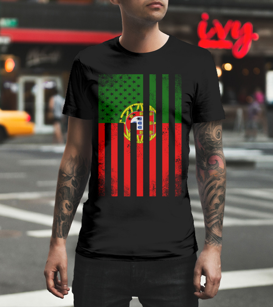 Half Portuguese Flag American Inside Me USA Flag Fusion T-Shirt