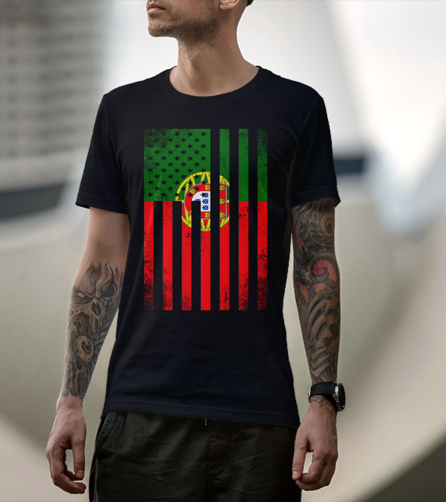 Half Portuguese Flag American Inside Me USA Flag Fusion T-Shirt