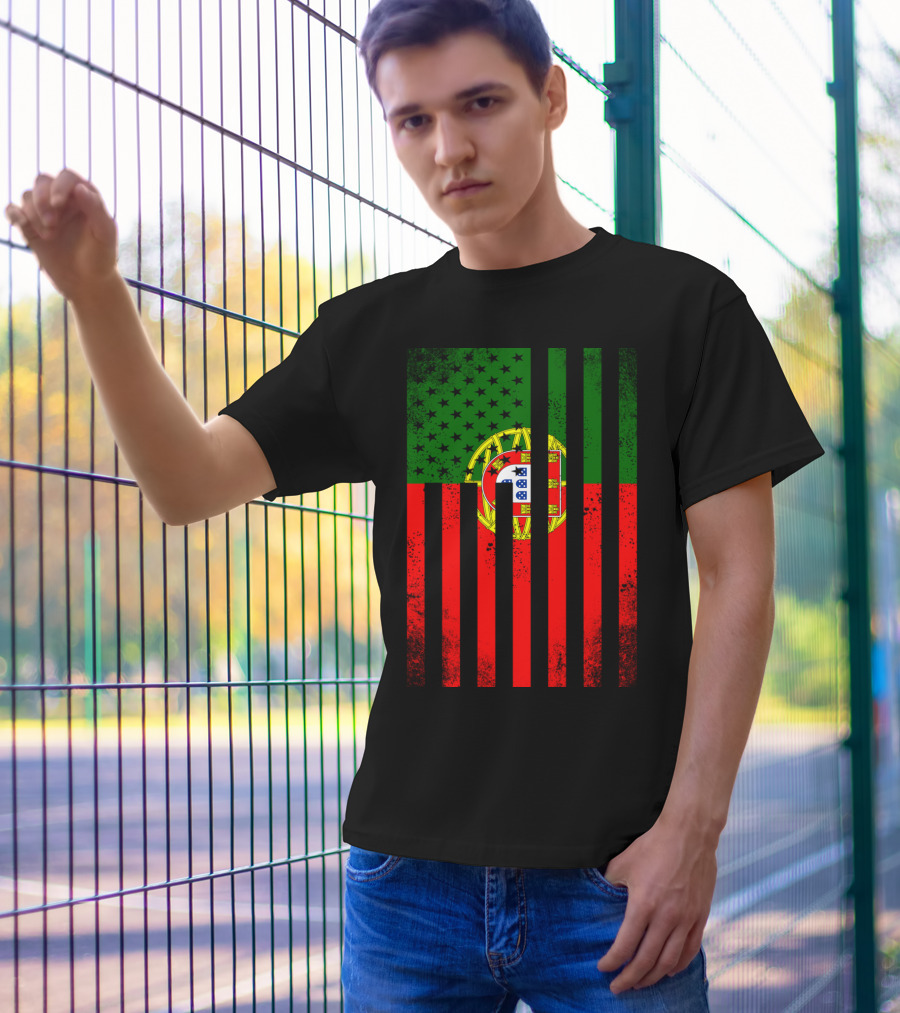 Half Portuguese Flag American Inside Me USA Flag Fusion T-Shirt