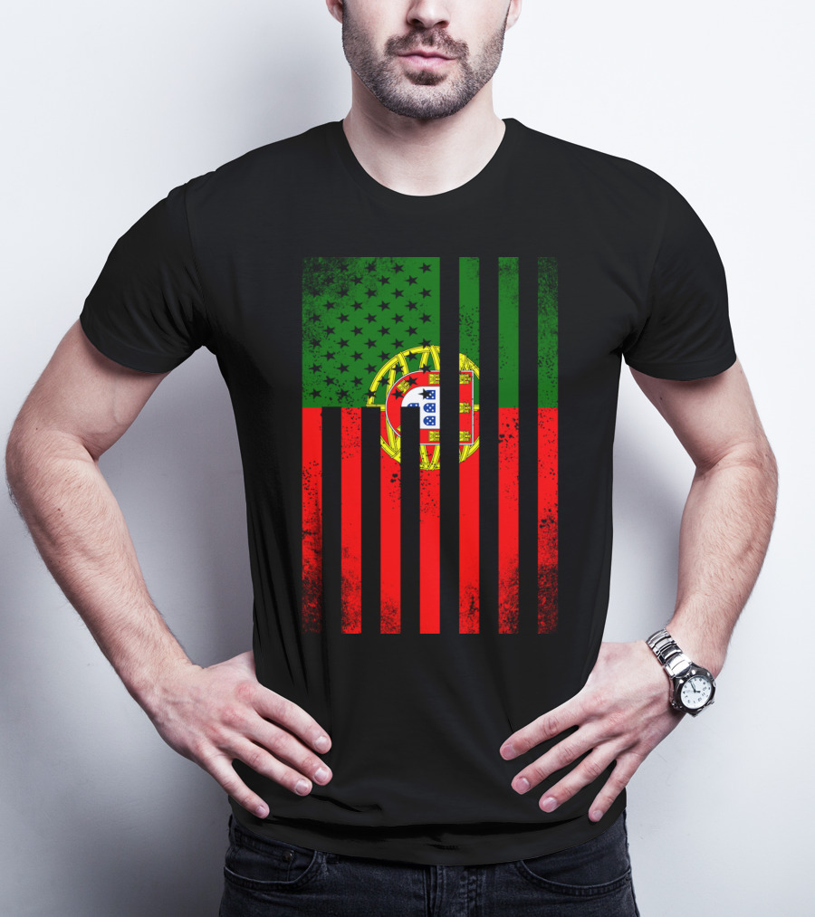 Half Portuguese Flag American Inside Me USA Flag Fusion T-Shirt