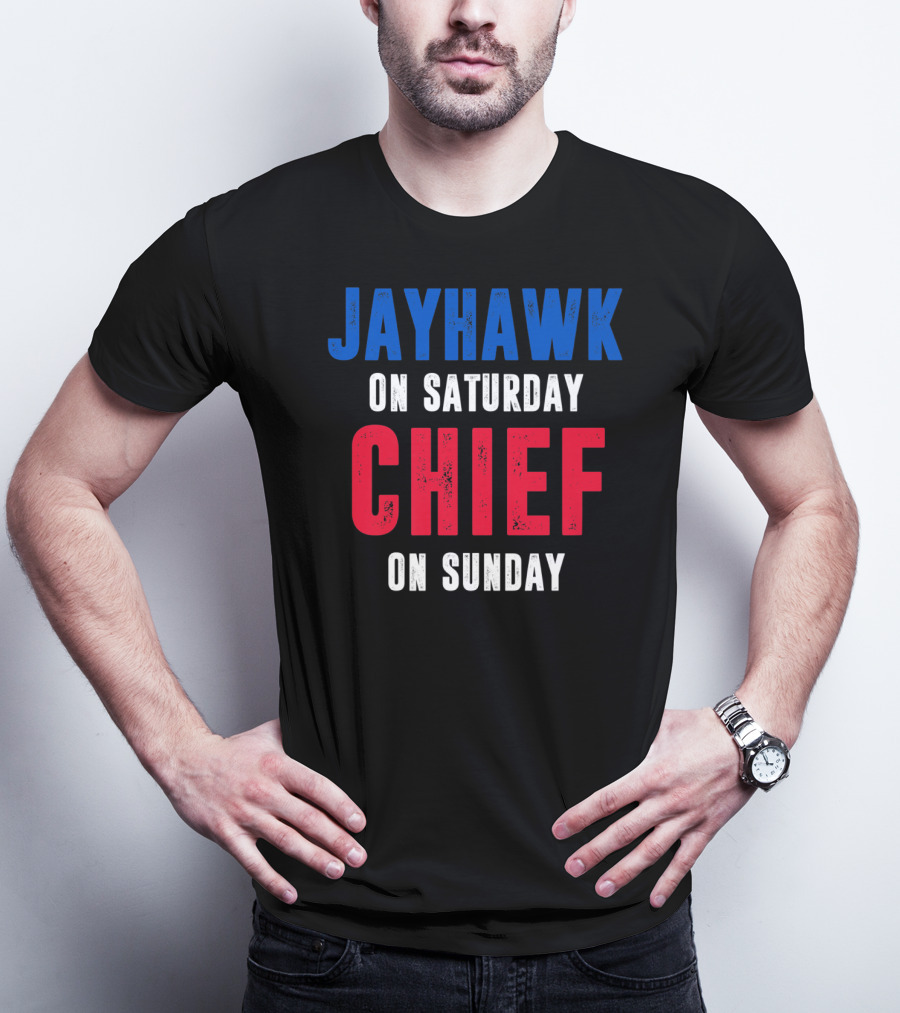 Jayhawk On Saturday Chief On Sunday Kansas MO Lawrence T-Shirt