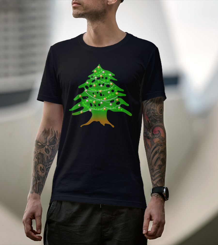 Lebanese Cedar Christmas Tree Lights Holiday Lebanon Flag Colors T-Shirt