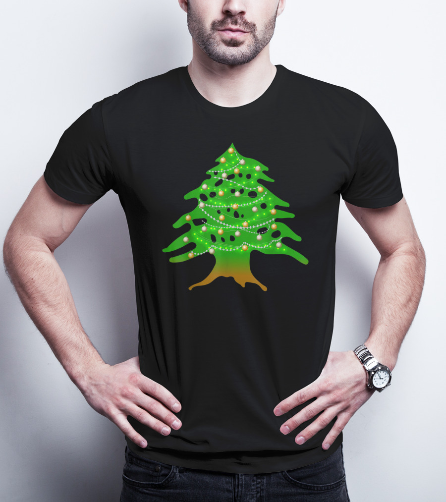 Lebanese Cedar Christmas Tree Lights Holiday Lebanon Flag Colors T-Shirt