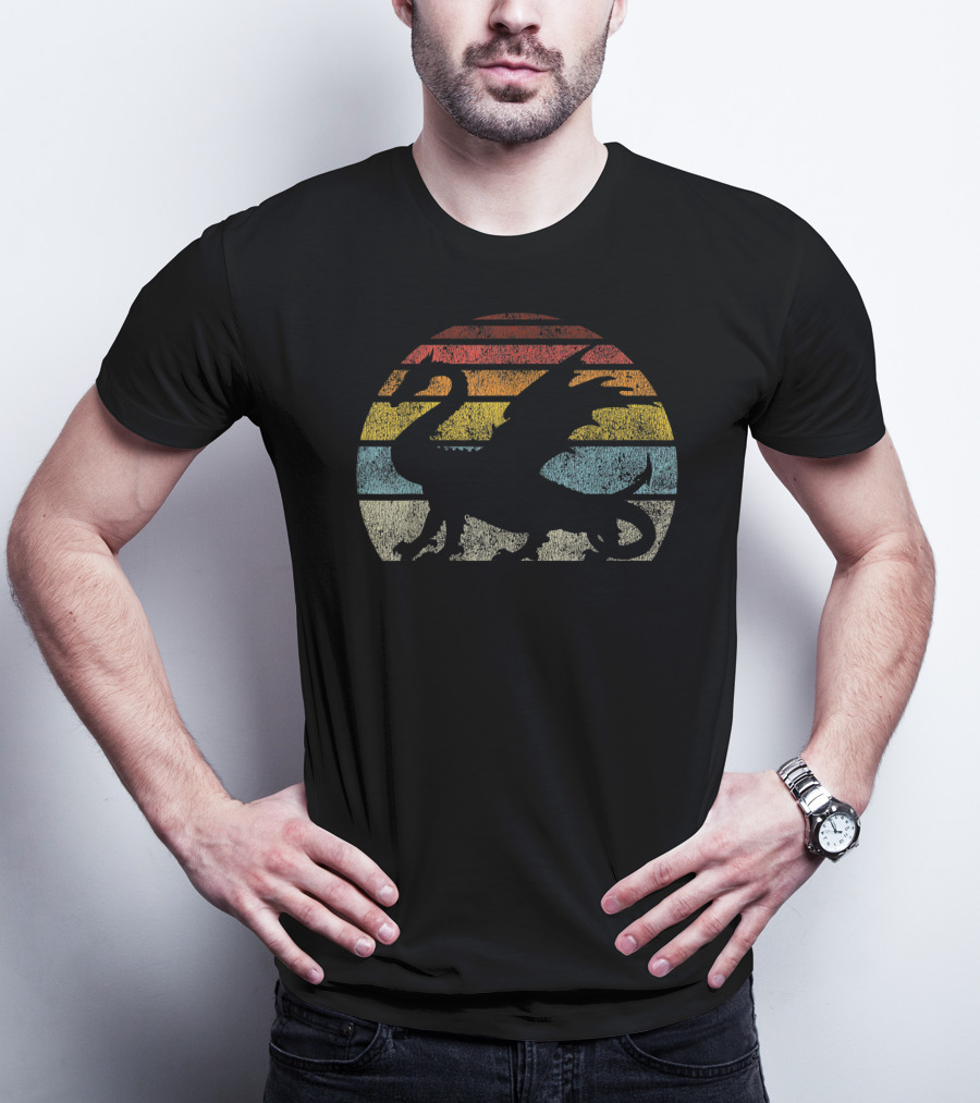 Retro Dragon Silhouette D20 RPG Gamer Fantasy T-Shirt