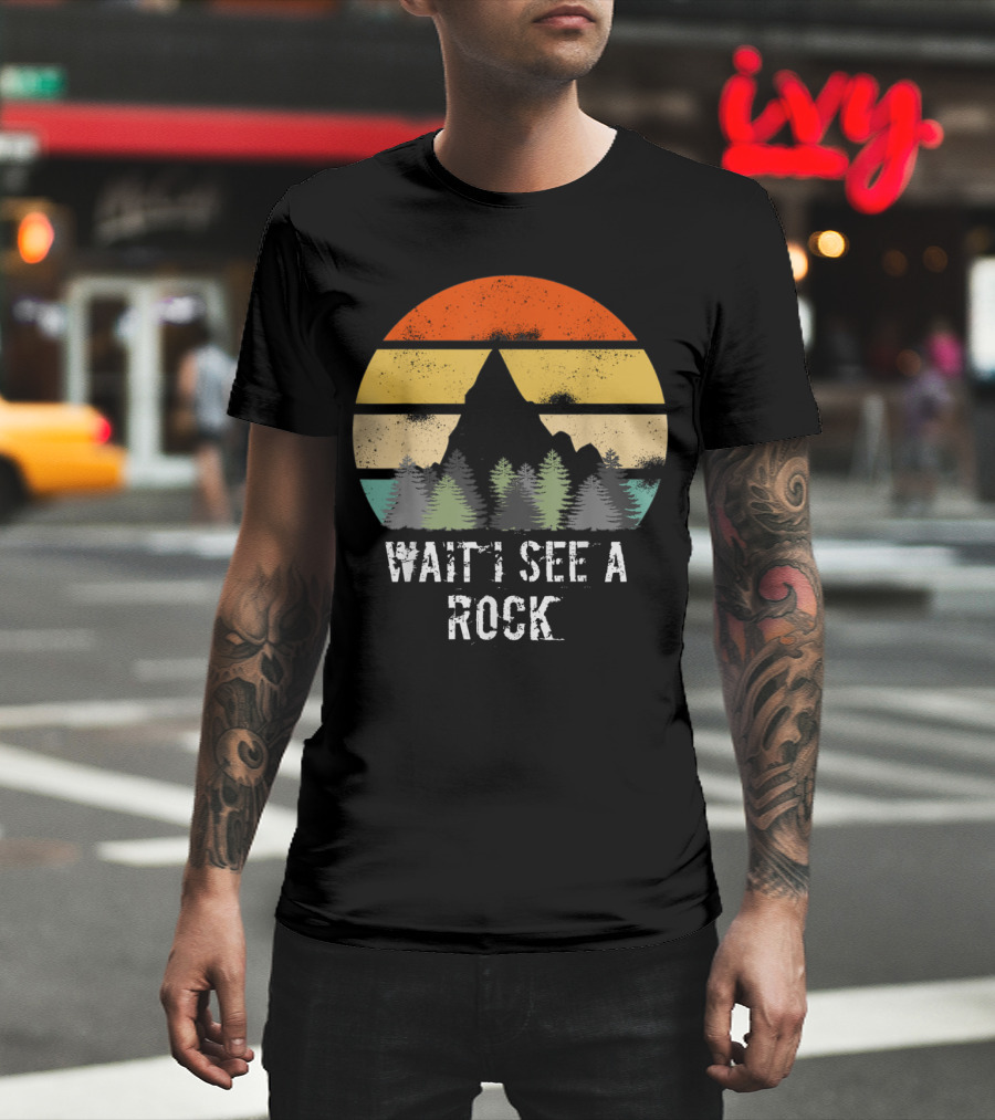 Retro Vintage Wait I See A Rock Geologist Sunset Forest Scene T-Shirt
