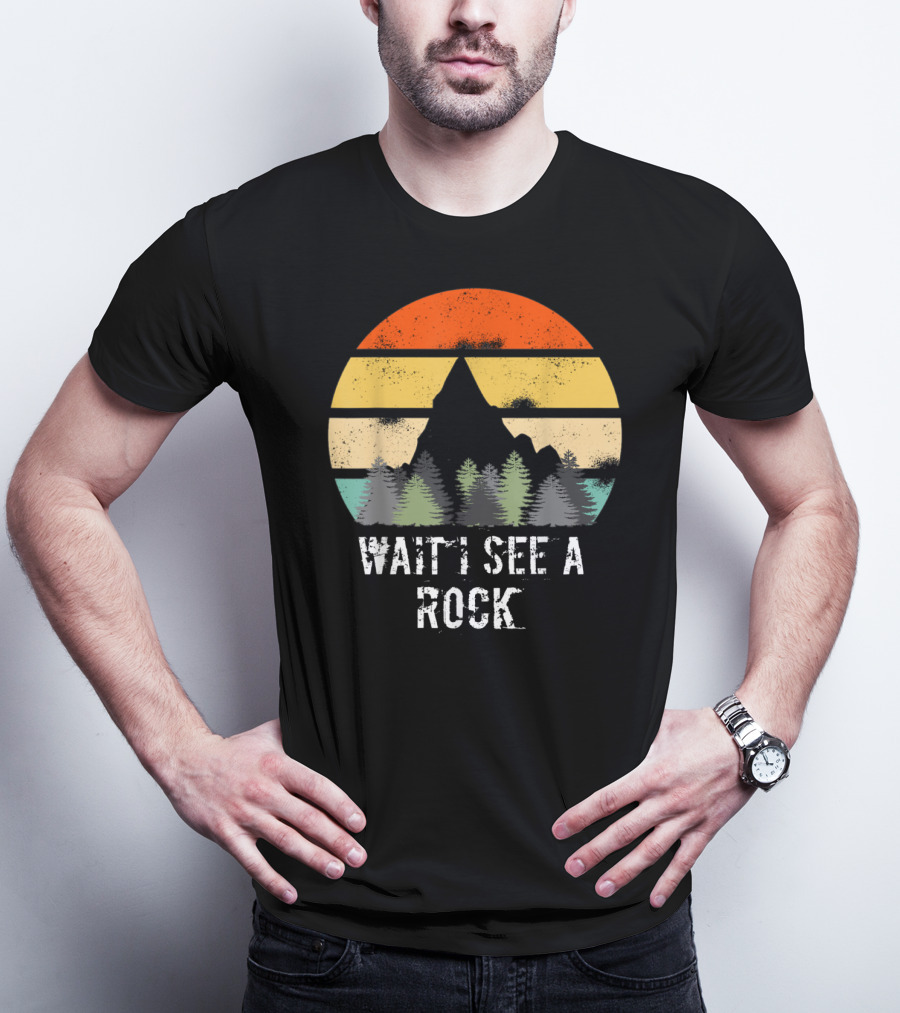 Retro Vintage Wait I See A Rock Geologist Sunset Forest Scene T-Shirt