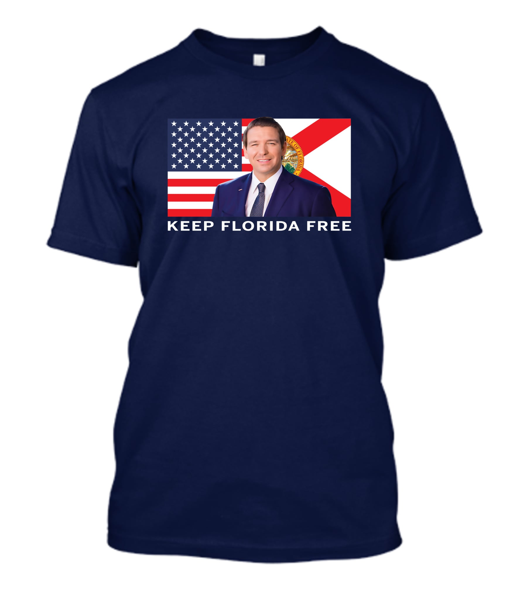Keep Florida Free American Flag Portrait Navy Fine Jersey T-Shirt