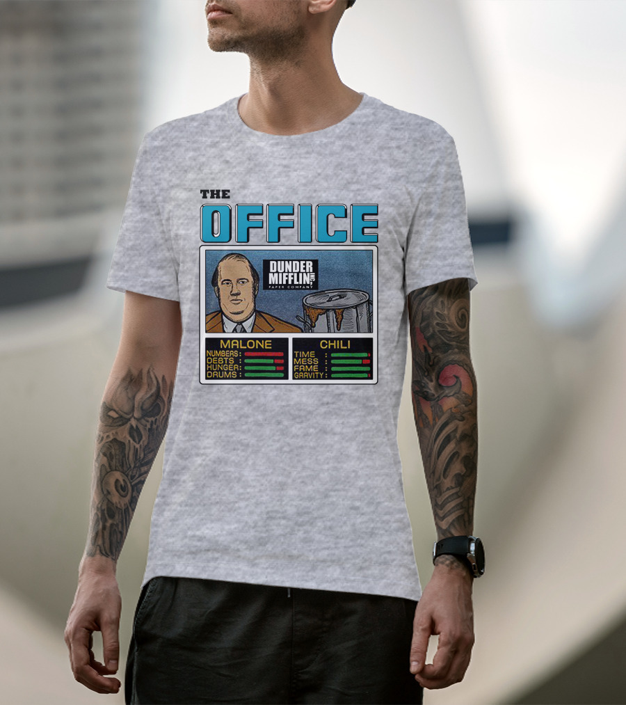 The Office Dunder Mifflin Kevin Malone Chili Numbers Debts Hunger Drums Time Mess Fame Gravity T-Shirt