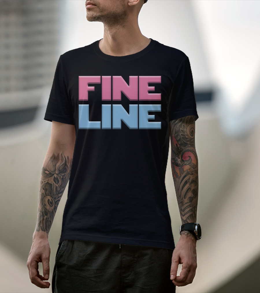Fine Line Hand Typography Pink Blue Block Letters T-Shirt