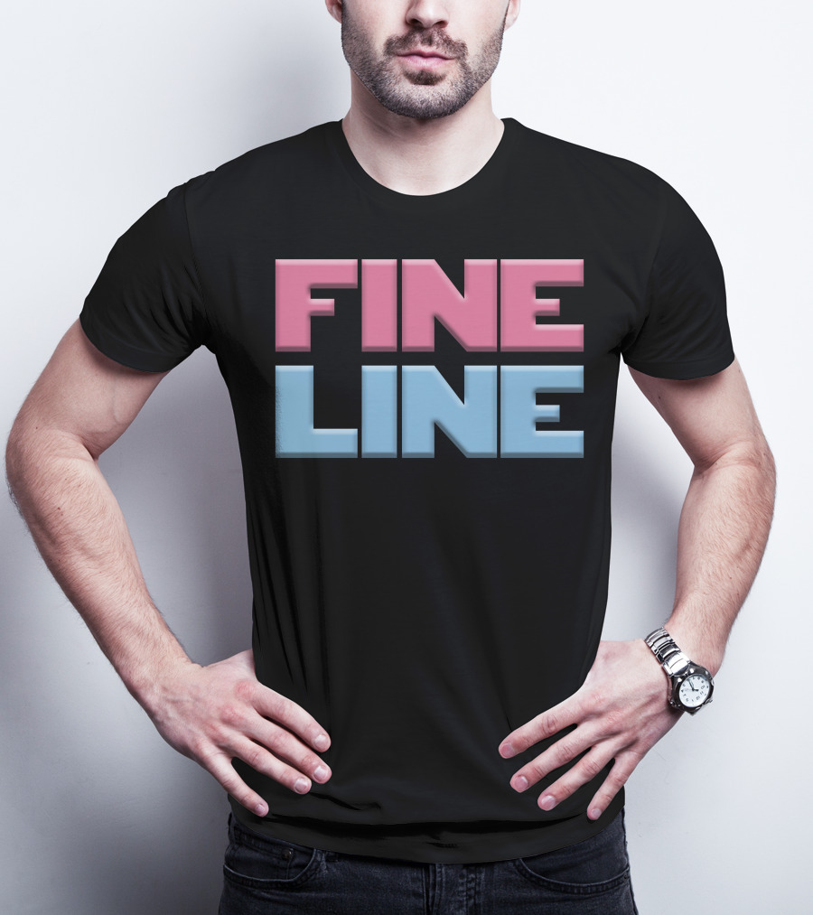 Fine Line Hand Typography Pink Blue Block Letters T-Shirt