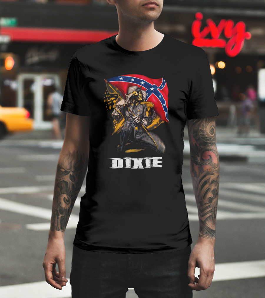 Dixie Confederate Flag Skeleton Soldier T-Shirt