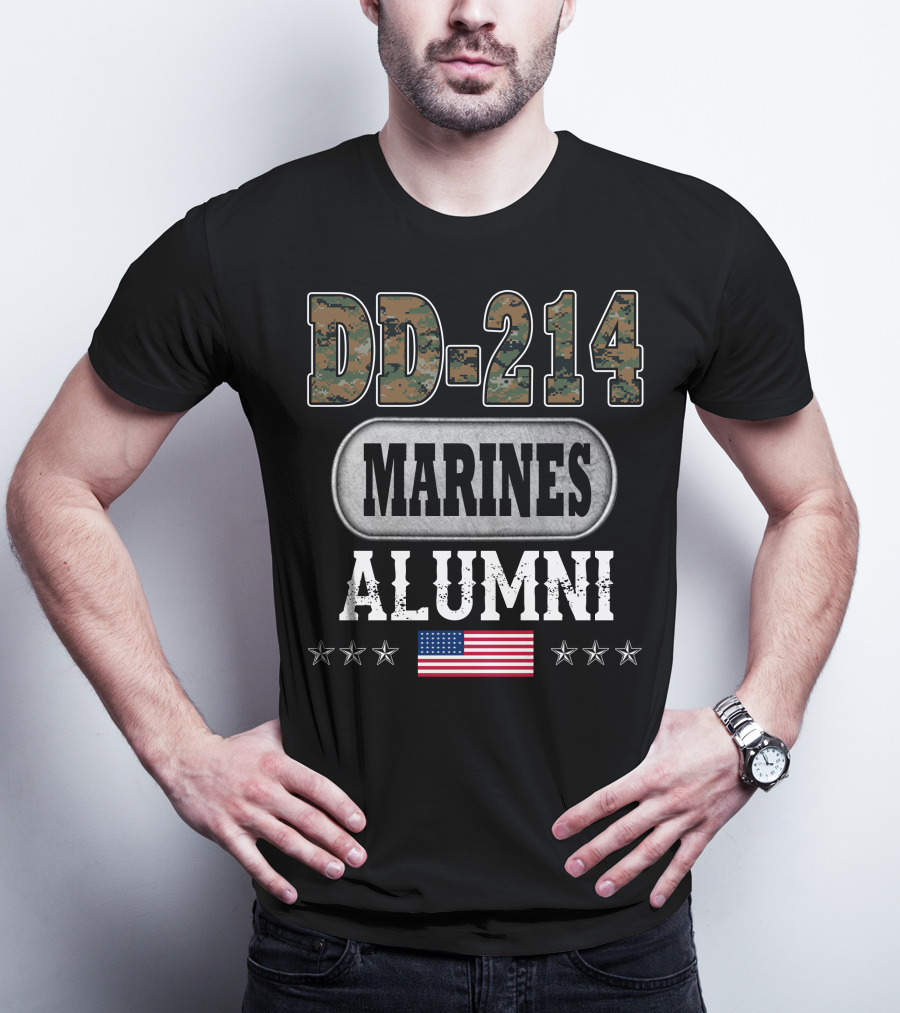 Dd-214 Marines Alumni American Flag Stars T-Shirt