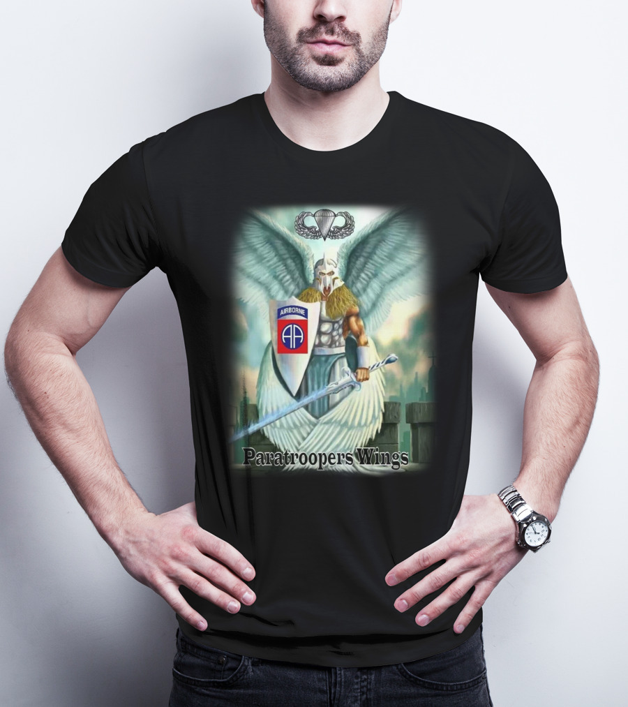 Airborne Paratroopers Wings Angel Warrior With Shield And Sword T-Shirt