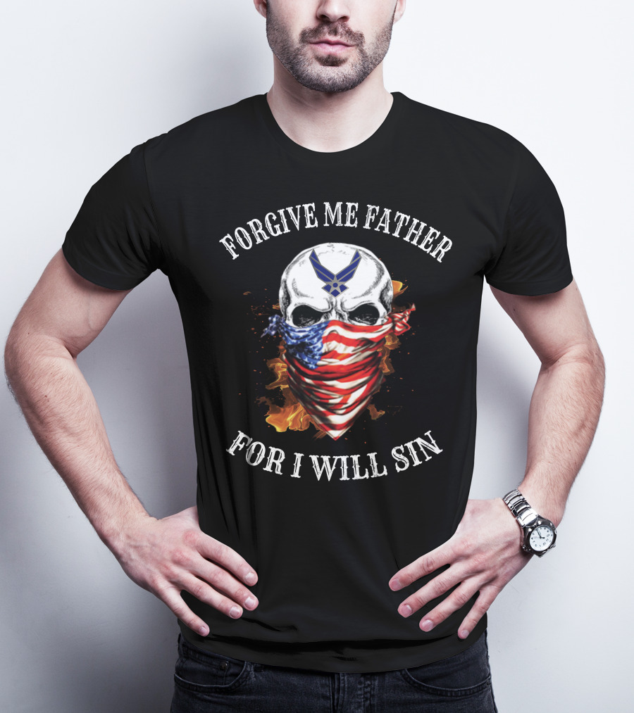 Forgive Me Father For I Will Sin Skull American Flag Bandana With Air Force Symbol T-Shirt