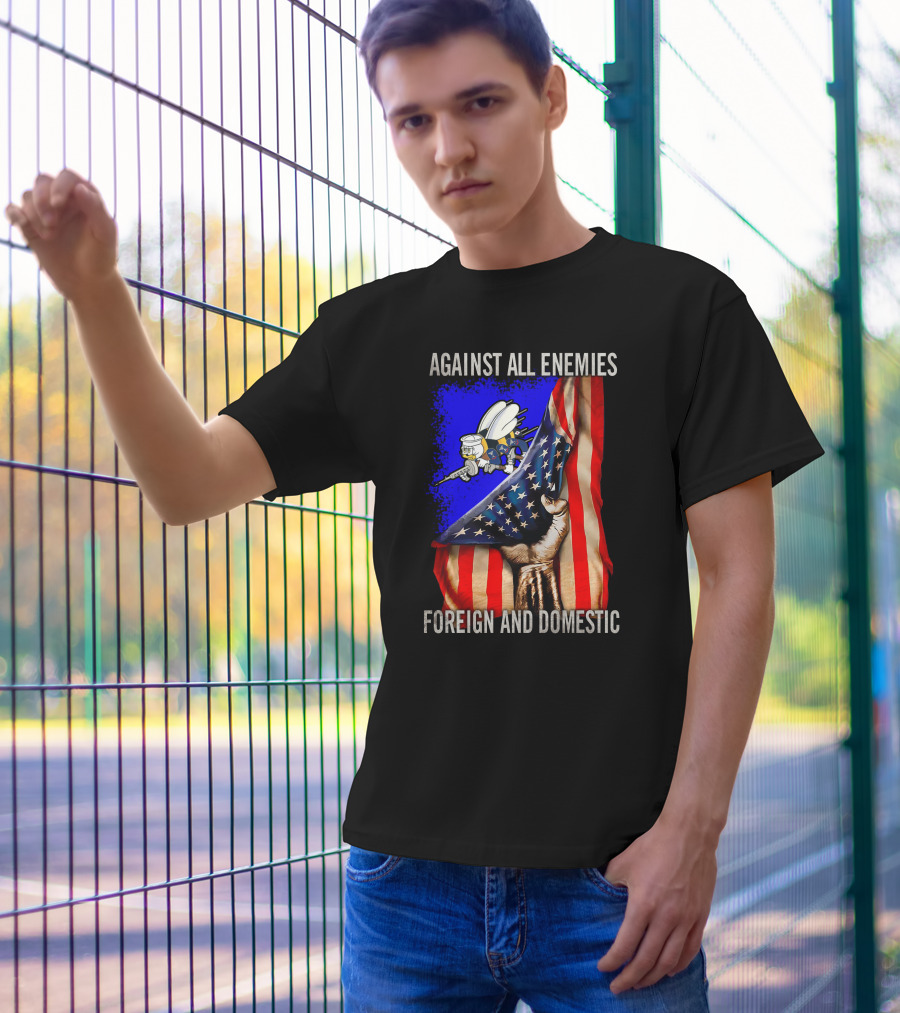 Against All Enemies Foreign And Domestic Flag And Bee Army T-Shirt
