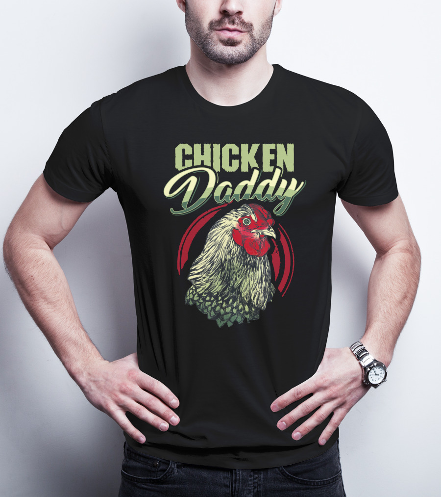 CHICKEN DADDY Rooster Graphic With Red And Green Details T-Shirt