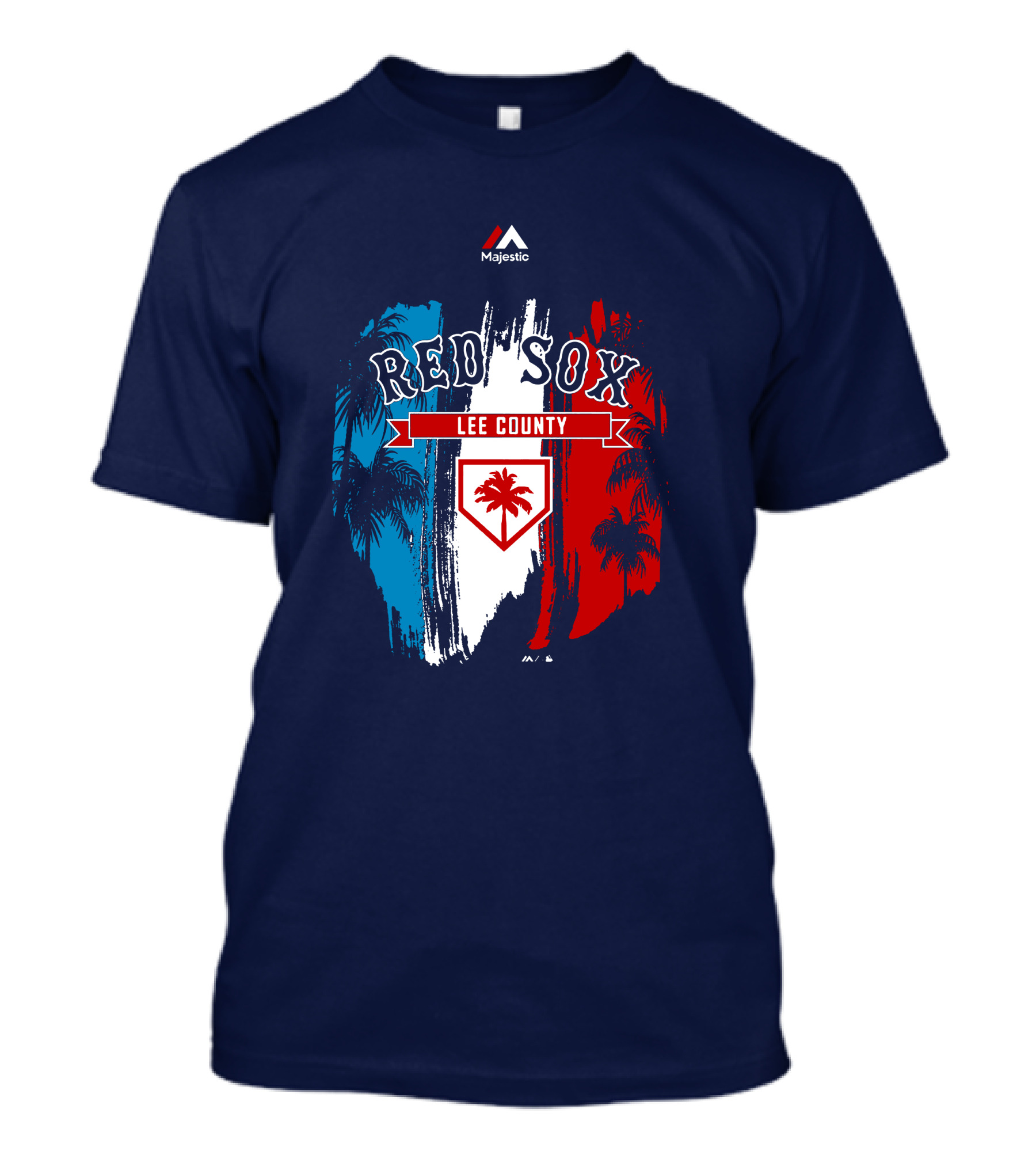 Majestic Red Sox Lee County Mookie Betts Palm Tree Blue Red White T-Shirt