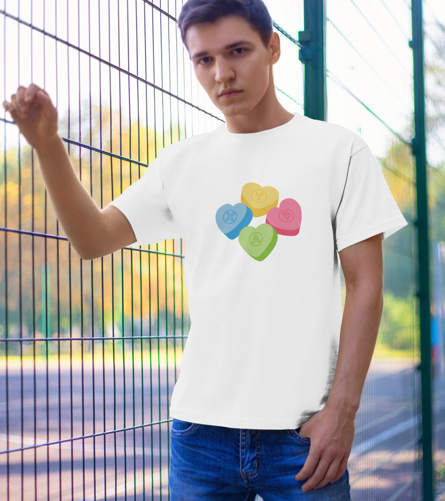 X Y A B Candy Hearts Valentine's Crew Neck T-Shirt