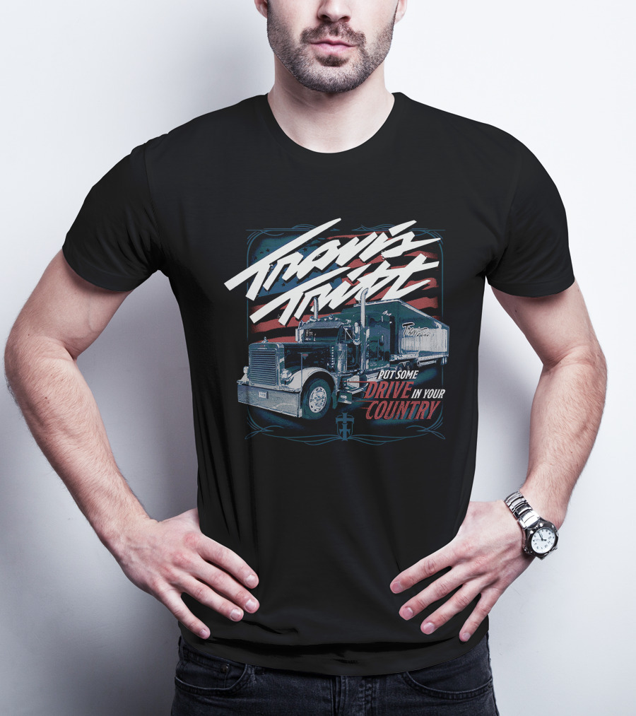 Travis Tritt Put Some Drive In Your Country Truck With American Flag Background T-Shirt