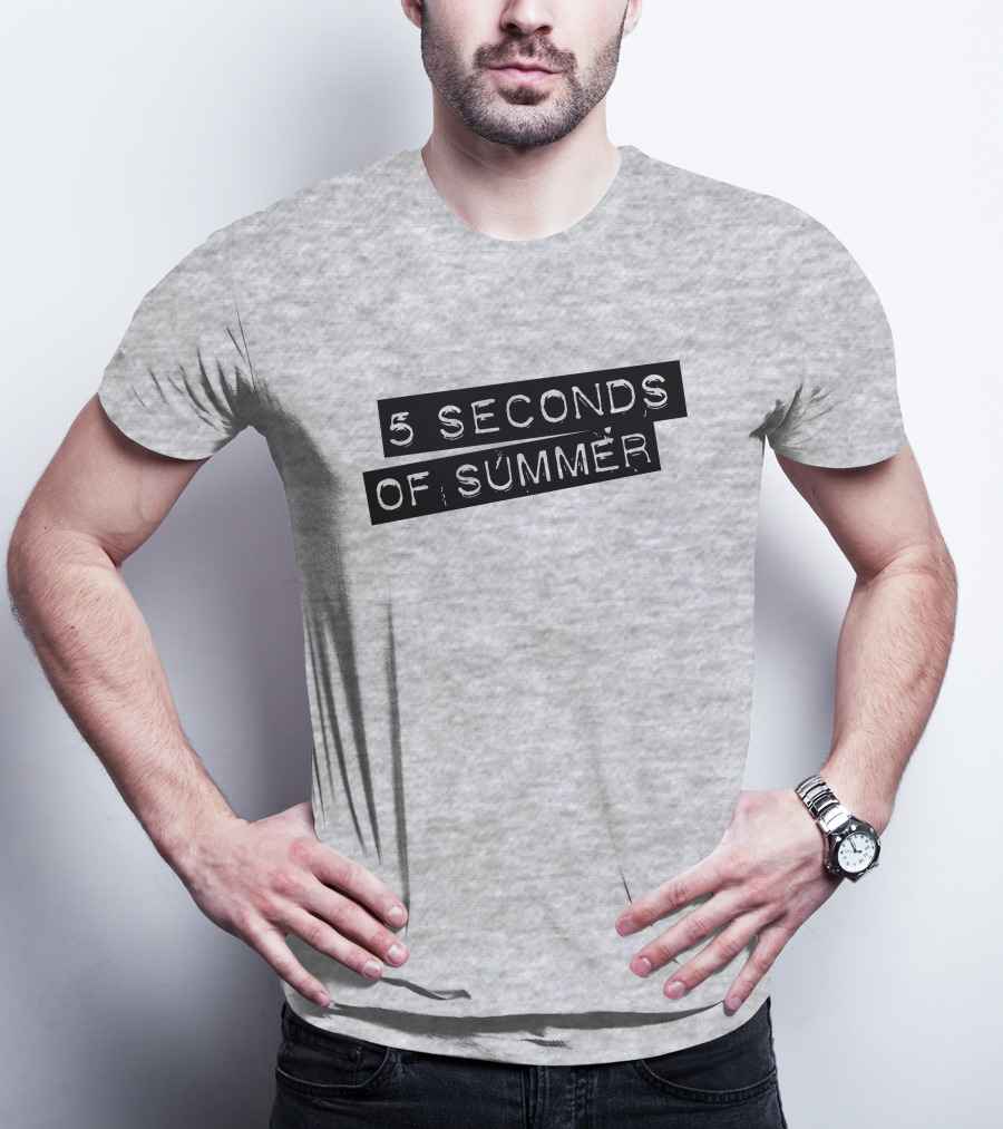 5 Seconds Of Summer Draped Black Text On Grey Background T-Shirt