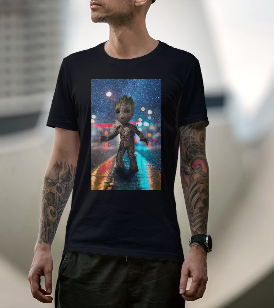 Groot Baby Guardians Of The Galaxy Night Street Scene T-Shirt