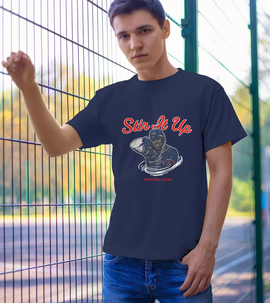 Stir It Up Marcell Ozuna Baseball Action Graphics T-Shirt