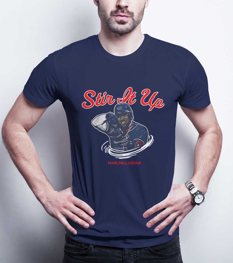 Stir It Up Marcell Ozuna Baseball Action Graphics T-Shirt