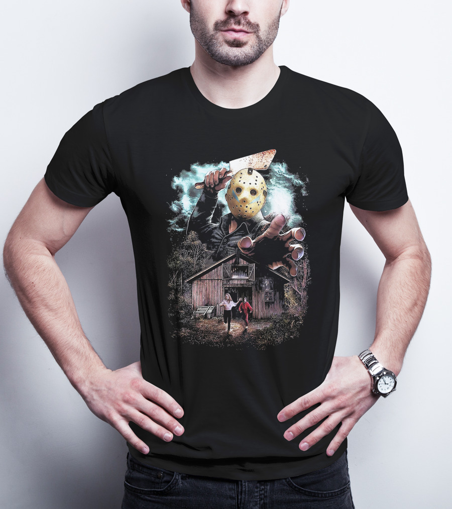 Friday The 13th Jason Voorhees Mask And Cabin Scene T-Shirt