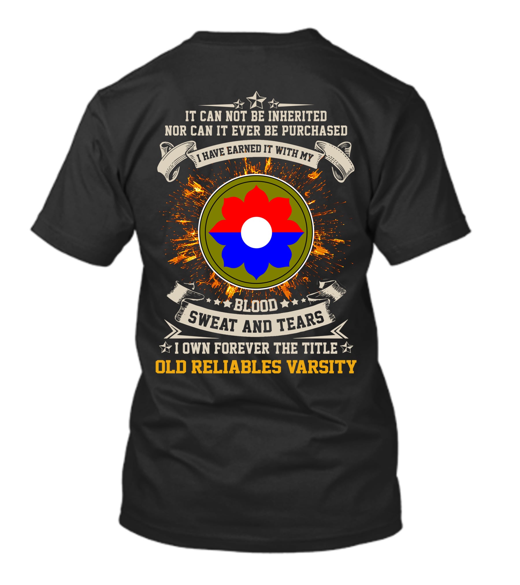 9Th Infantry Division Blood Sweat And Tears Old Reliables Varsity T-Shirt