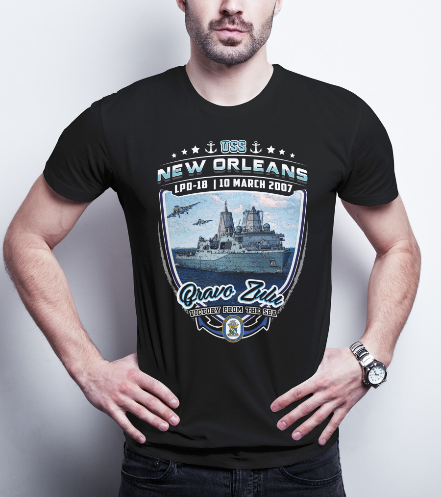 Uss New Orleans Lpd-18 Bravo Zulu Victory From The Sea 10 March 2007 T-Shirt