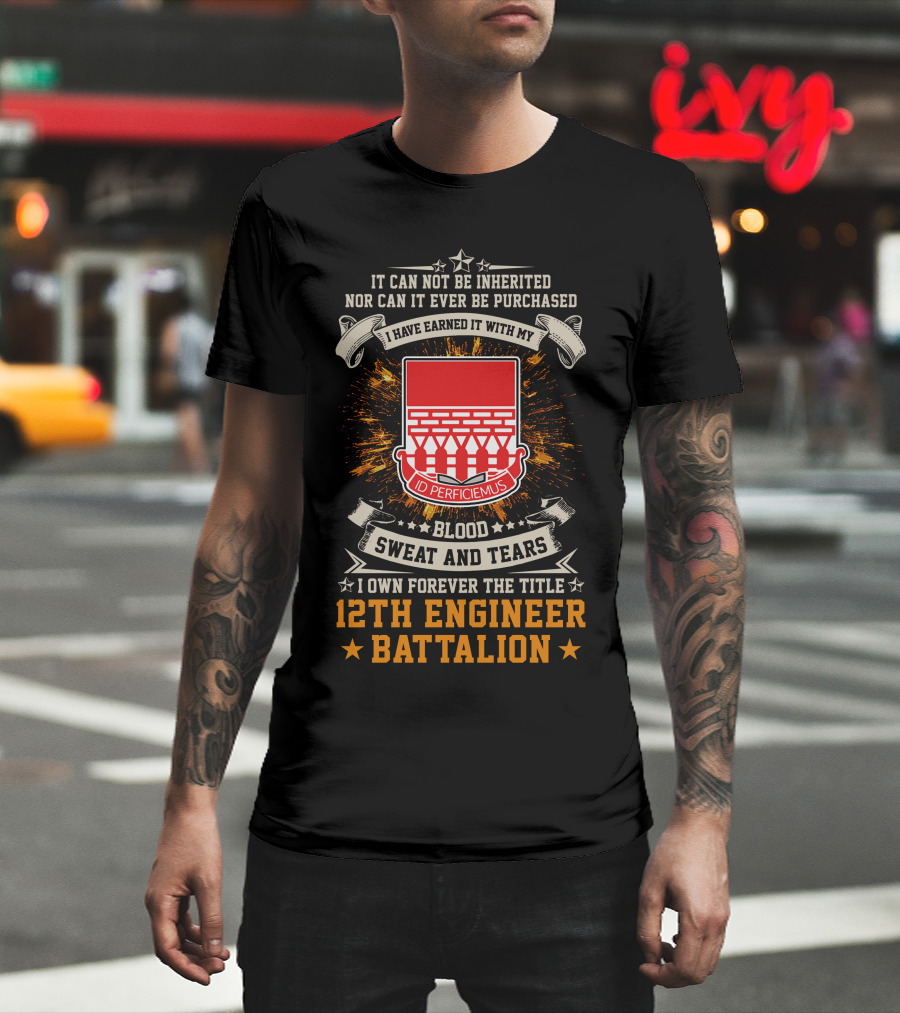 12Th Engineer Battalion Blood Sweat And Tears Id Perficiemus T-Shirt