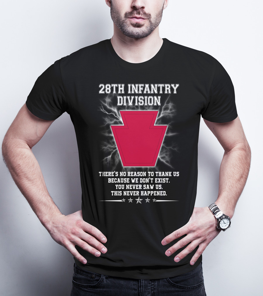 28th Infantry Division Red Keystone Emblem With Lightning And Secretive Motto T-Shirt