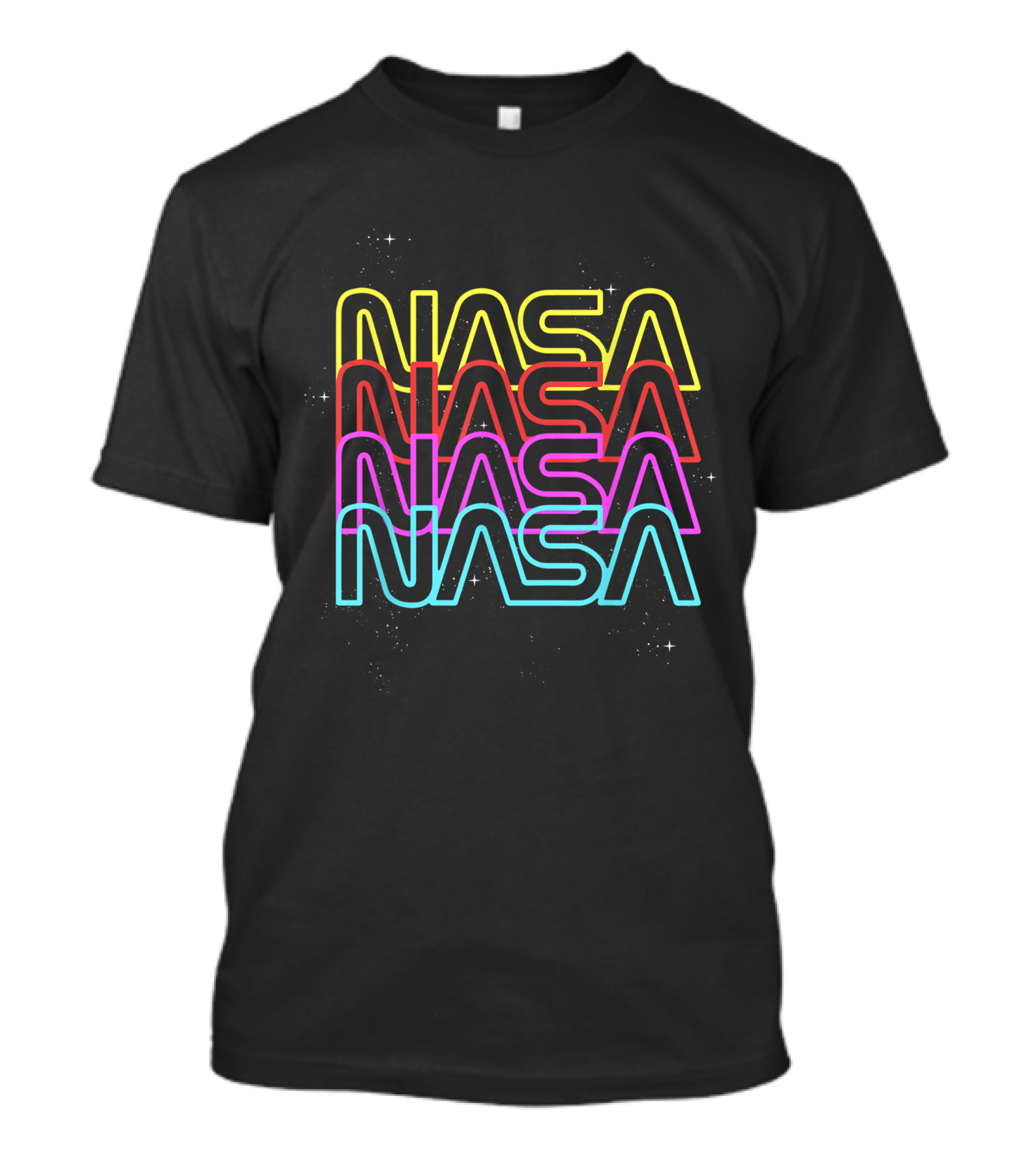 NASA Neon Rainbow Repeat Text Multicolor Stacked Space T-Shirt